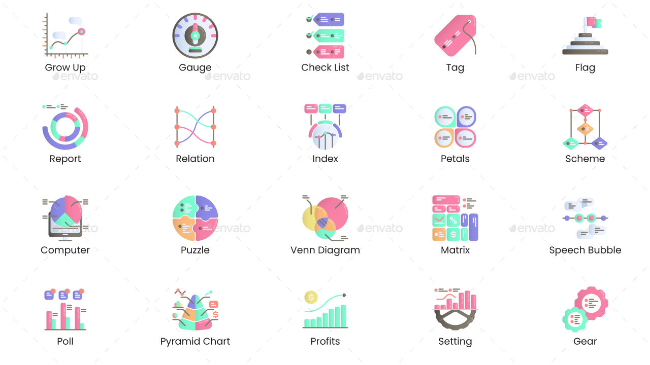 Infographic and Chart Flat Gradient Icons, Icons | GraphicRiver